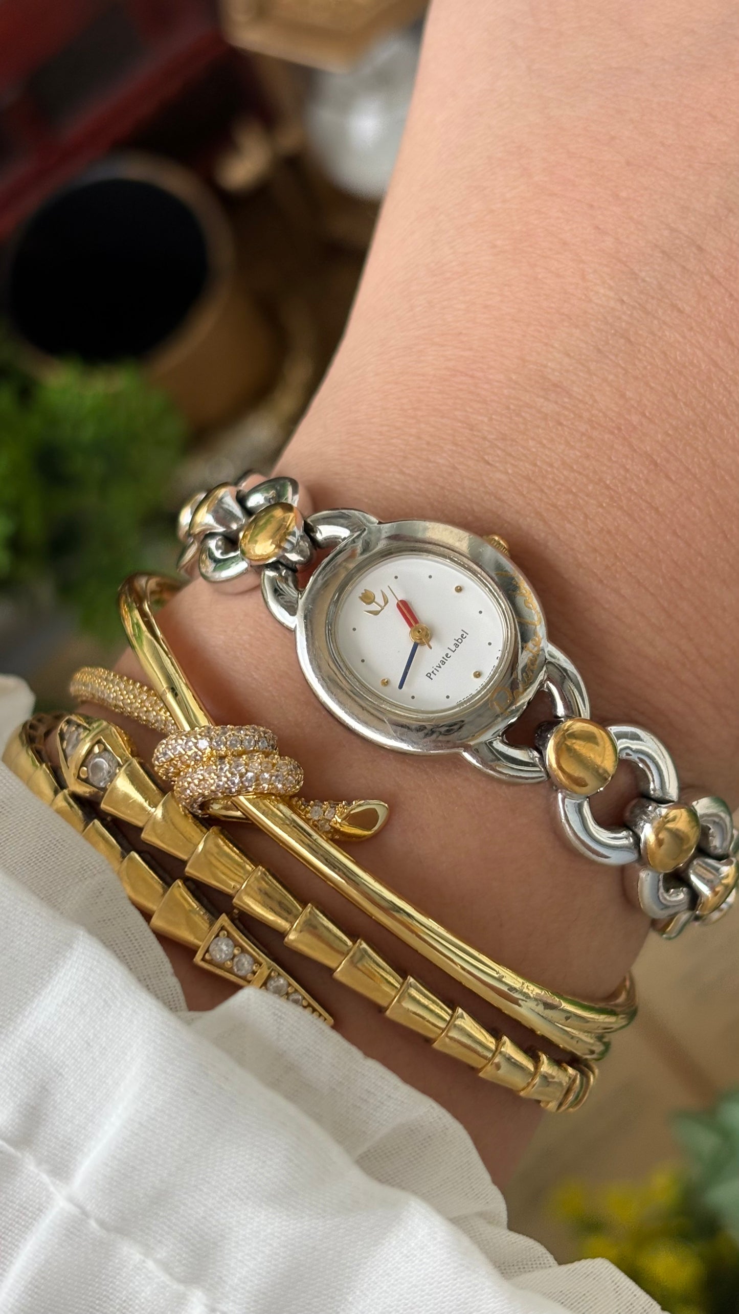 Vintage Private Label Bracelet Watch in Two-Tone Minimalist Dial Quart ...