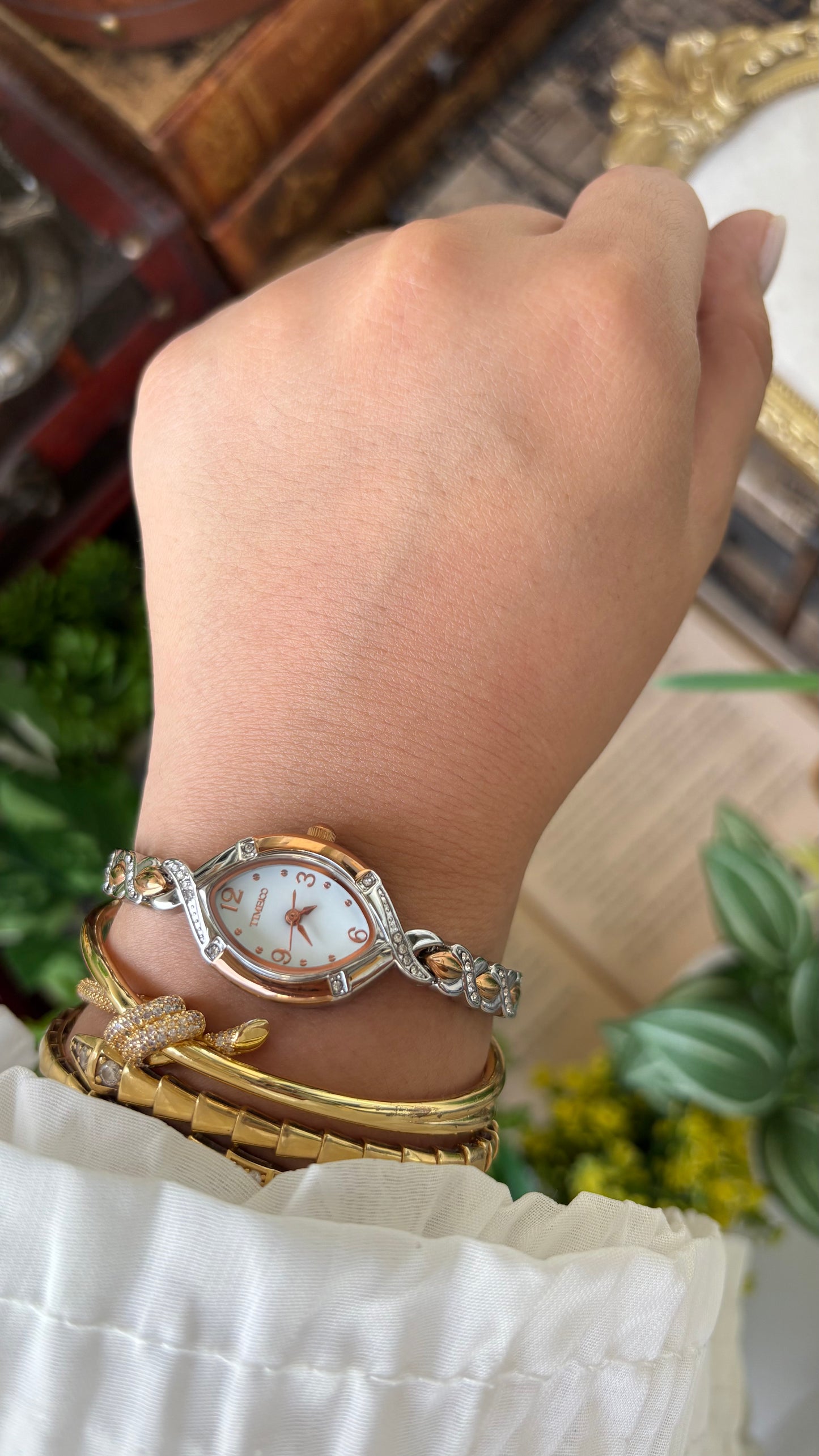 Vintage Elegant Time 100 Bejeweled Watch in Two-Tone Almond Dial Quart ...
