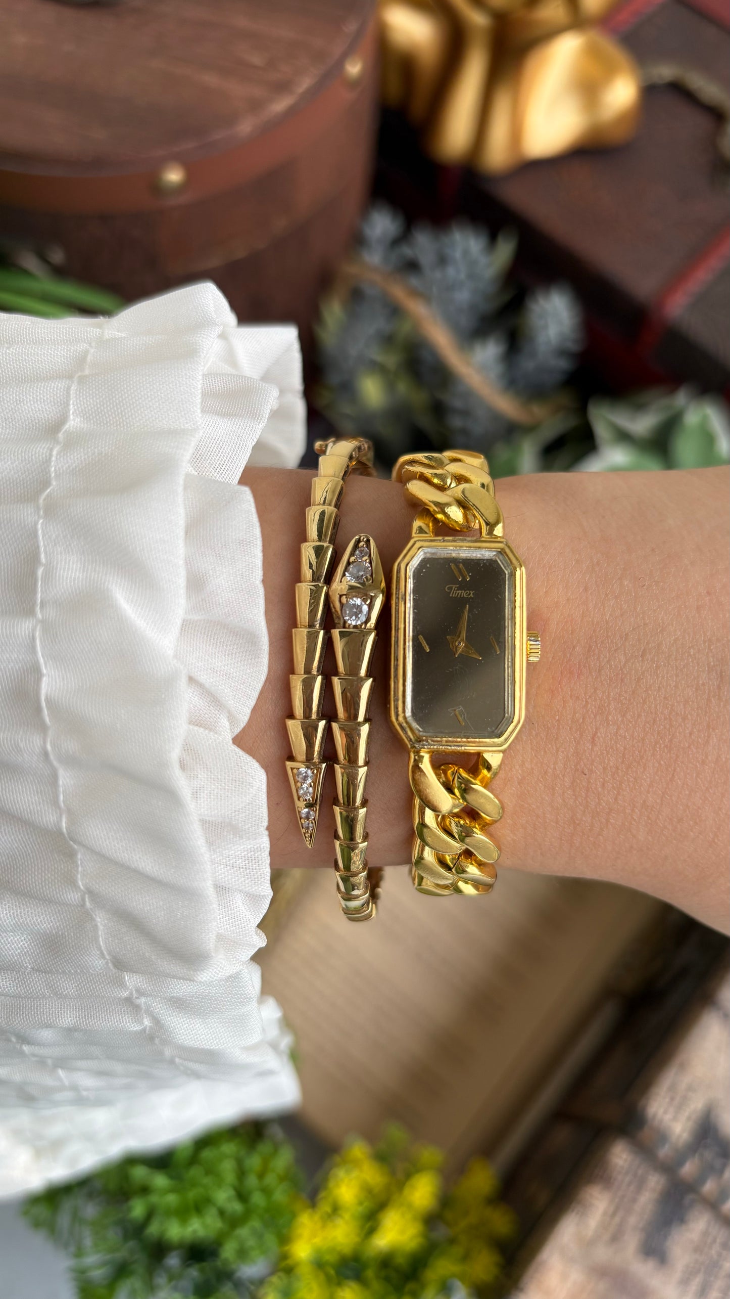 Rare Vintage Timex Square Watch in Gold Tone in Chain Straps ...