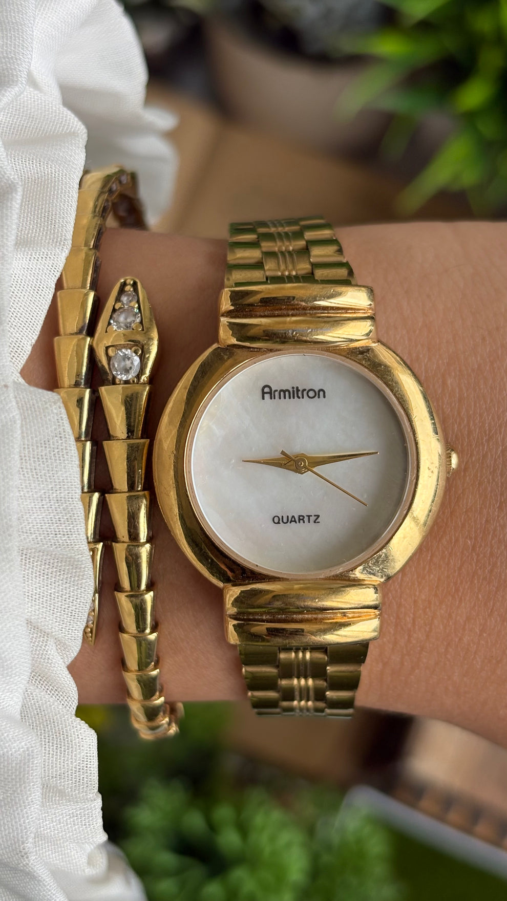 Vintage Armitron Swiss Watch in Gold Tone Mother of Pearl Dial ...