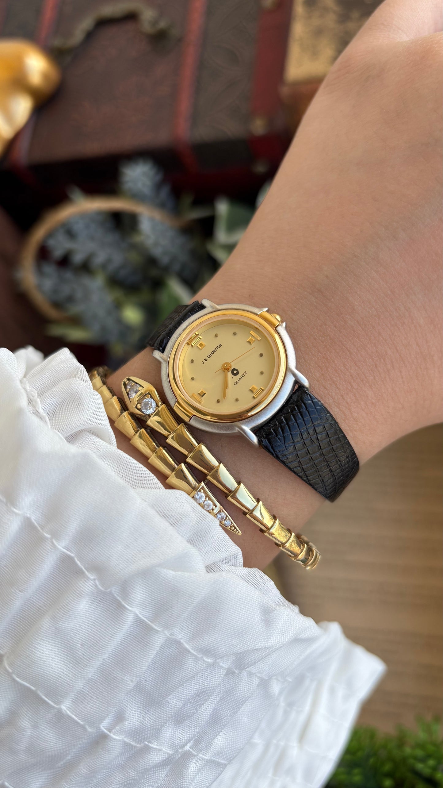 Vintage J.B. Champion Watch in Original Leather Strap with Gold Dial ...