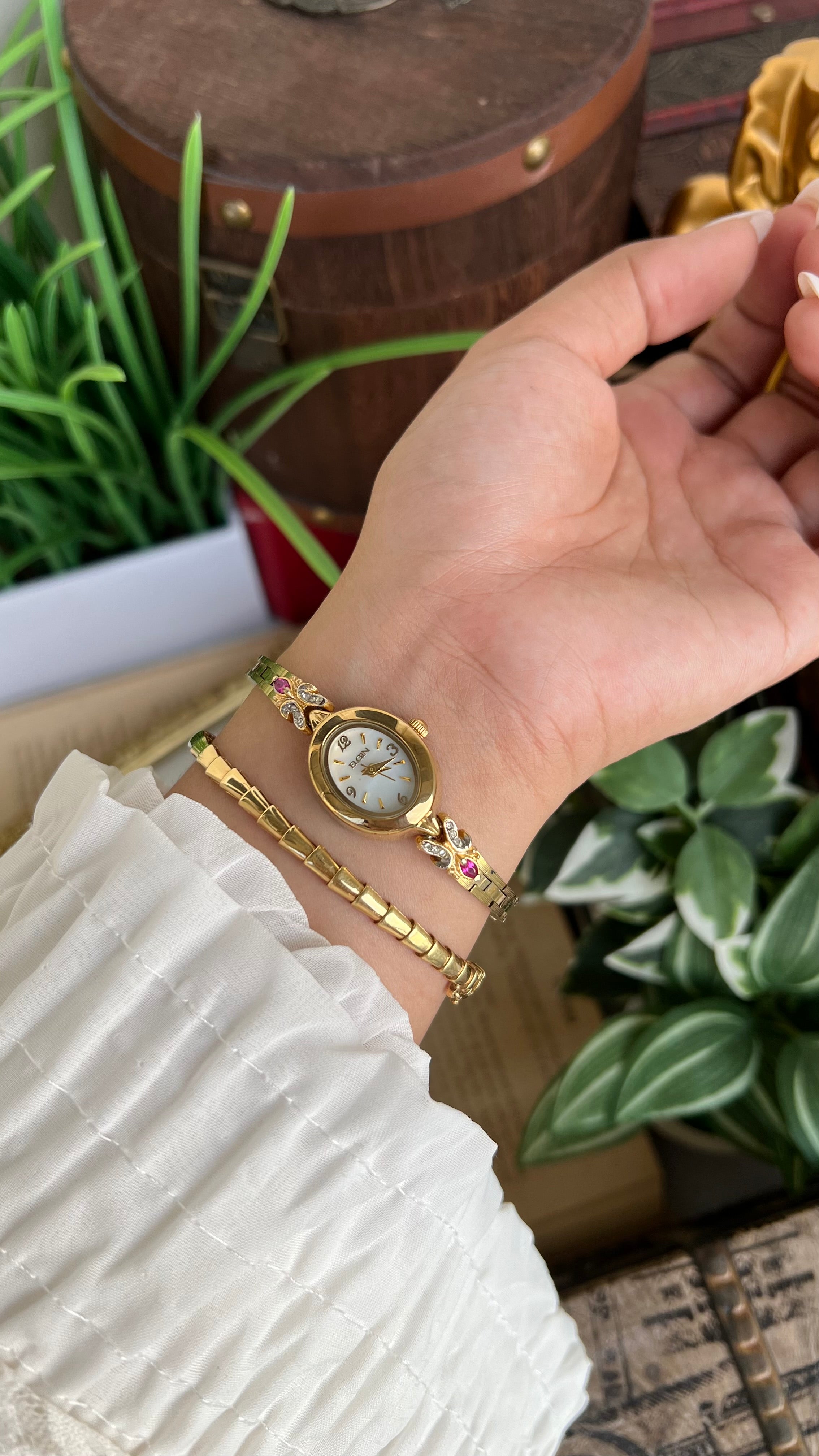 Vintage Gold Elgin Watch with Genuine Ruby in Mother of Pearl Dial (RA ...